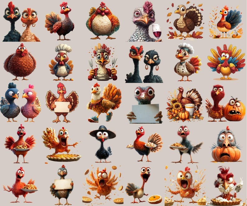 100 Quirky Funny Thanksgiving Clipart PNG Turkey Clipart Bundle ...