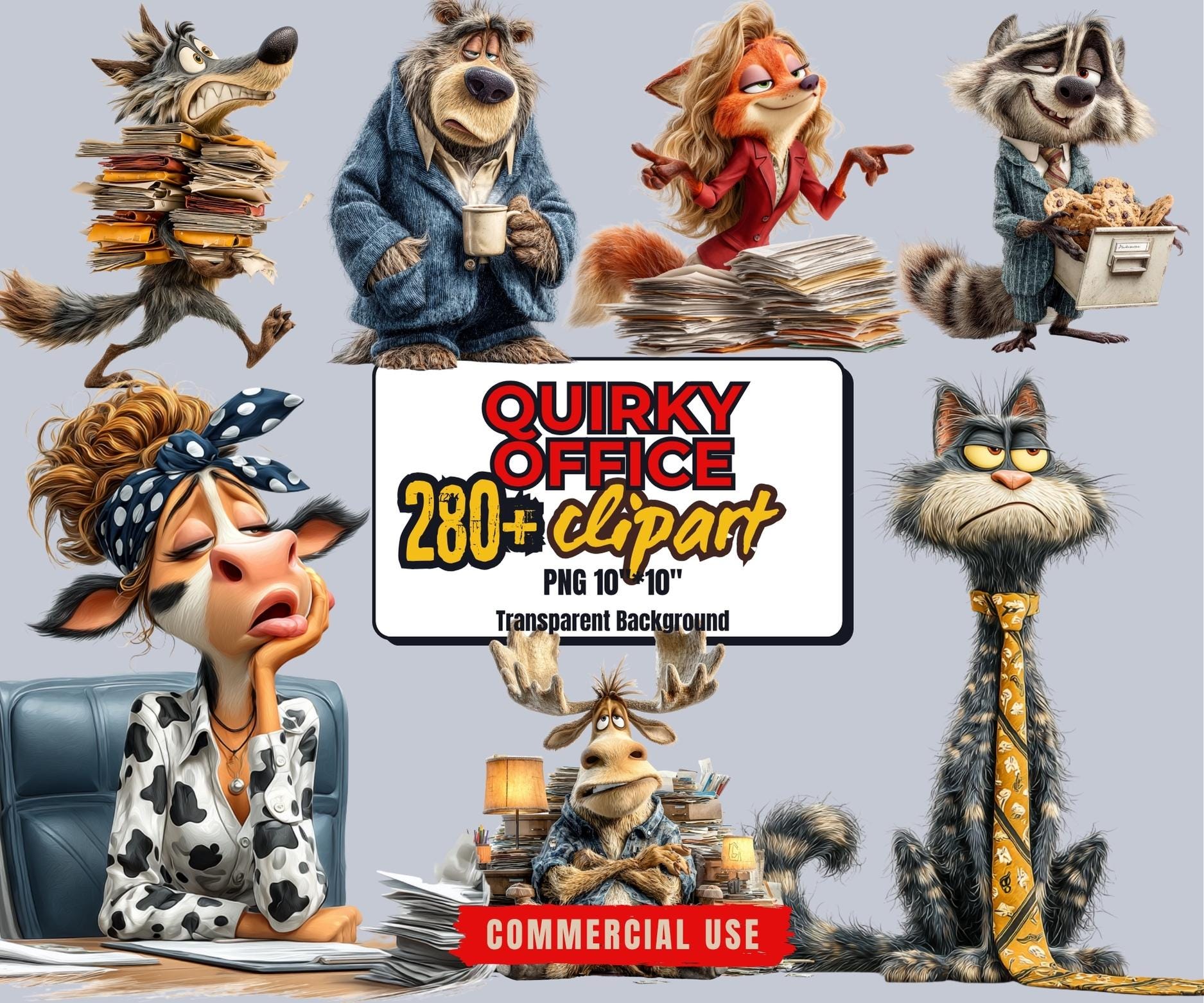 280+ Funny Office Animals Stickers: Quirky Office Clipart Bundle ...