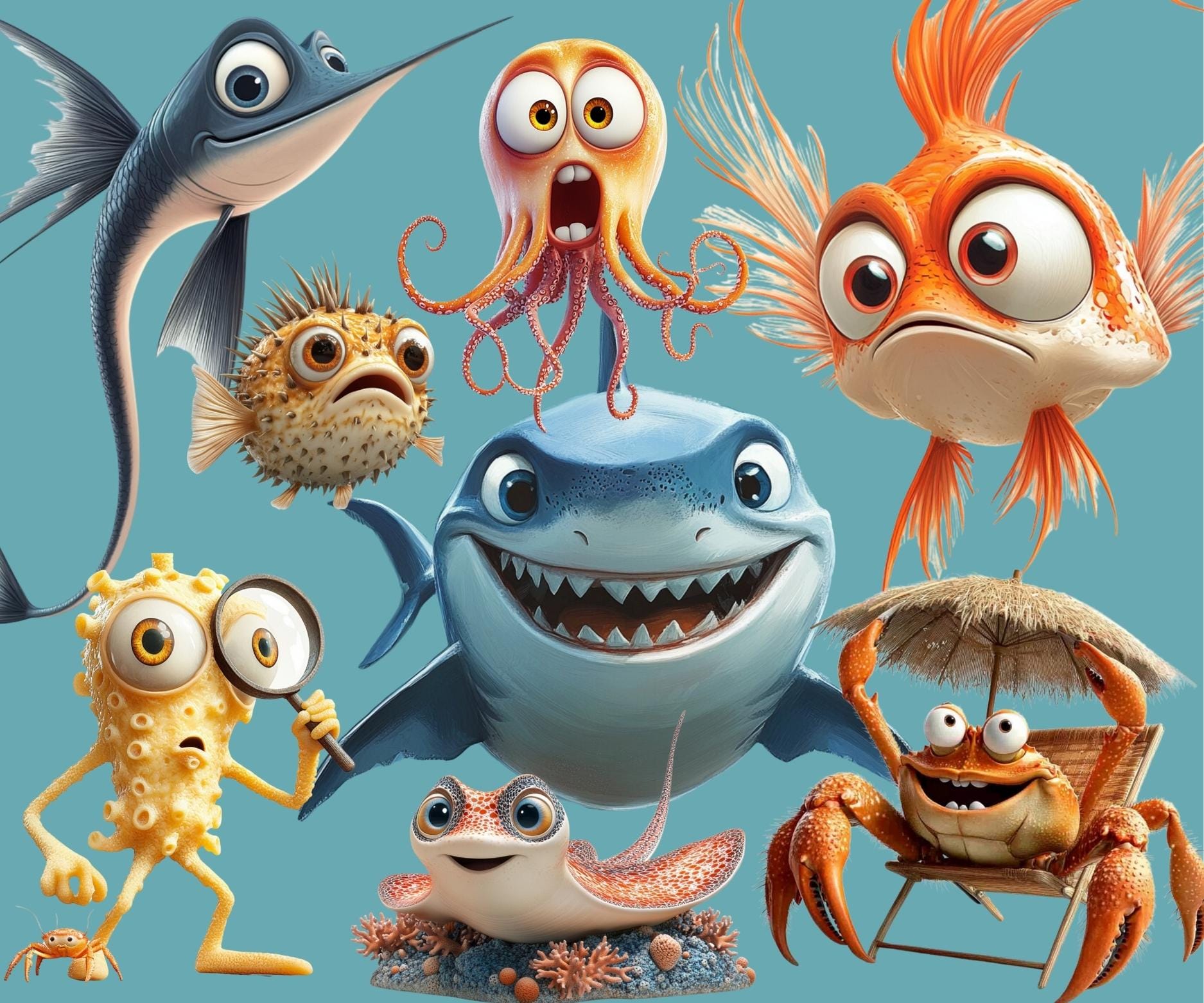 300+ Ocean Life Clipart Bundle: Whimsical Sea Creatures Pngs ...