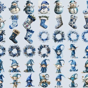 230+ Blue Christmas Clipart Bundle: Whimsical Holiday PNG Graphics ...