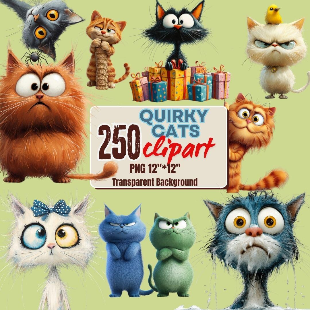 250 Quirky Cat Clipart PNG Funny Cat Clipart - Funny Elongated ...