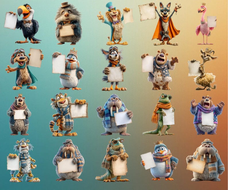 270+ Funny Animal Holding Sign Bundle, Blank Sign Clipart, Editable ...