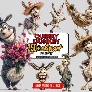 Funny Donkey Clipart Bundle – 250+ Quirky PNG Graphics (digital ...