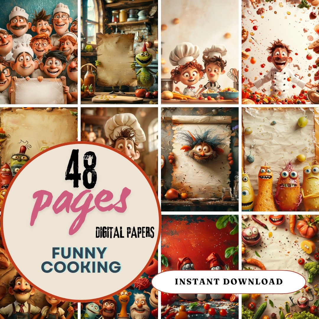 48 Funny Cooking Kitchen Digital Papers - Funny Backgrounds - Kitchen ...