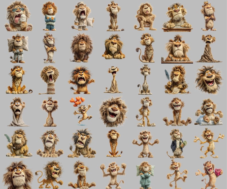 Funny Lion Clipart Bundle: Quirky Jungle Animal Pngs (commercial Use ...