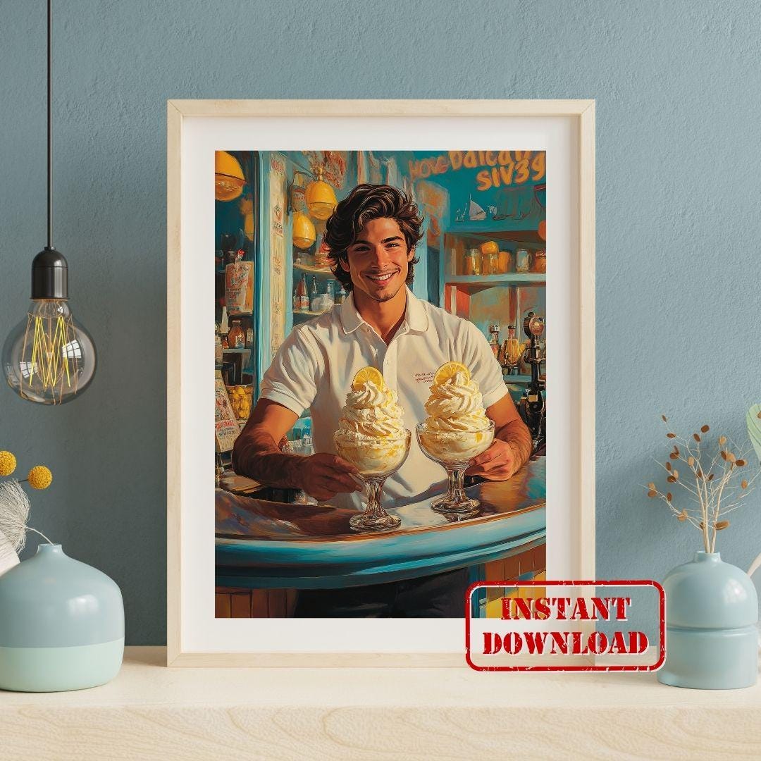 Italian Gelato Digital Poster - Positano Amalfi Coast Art Print Italian ...
