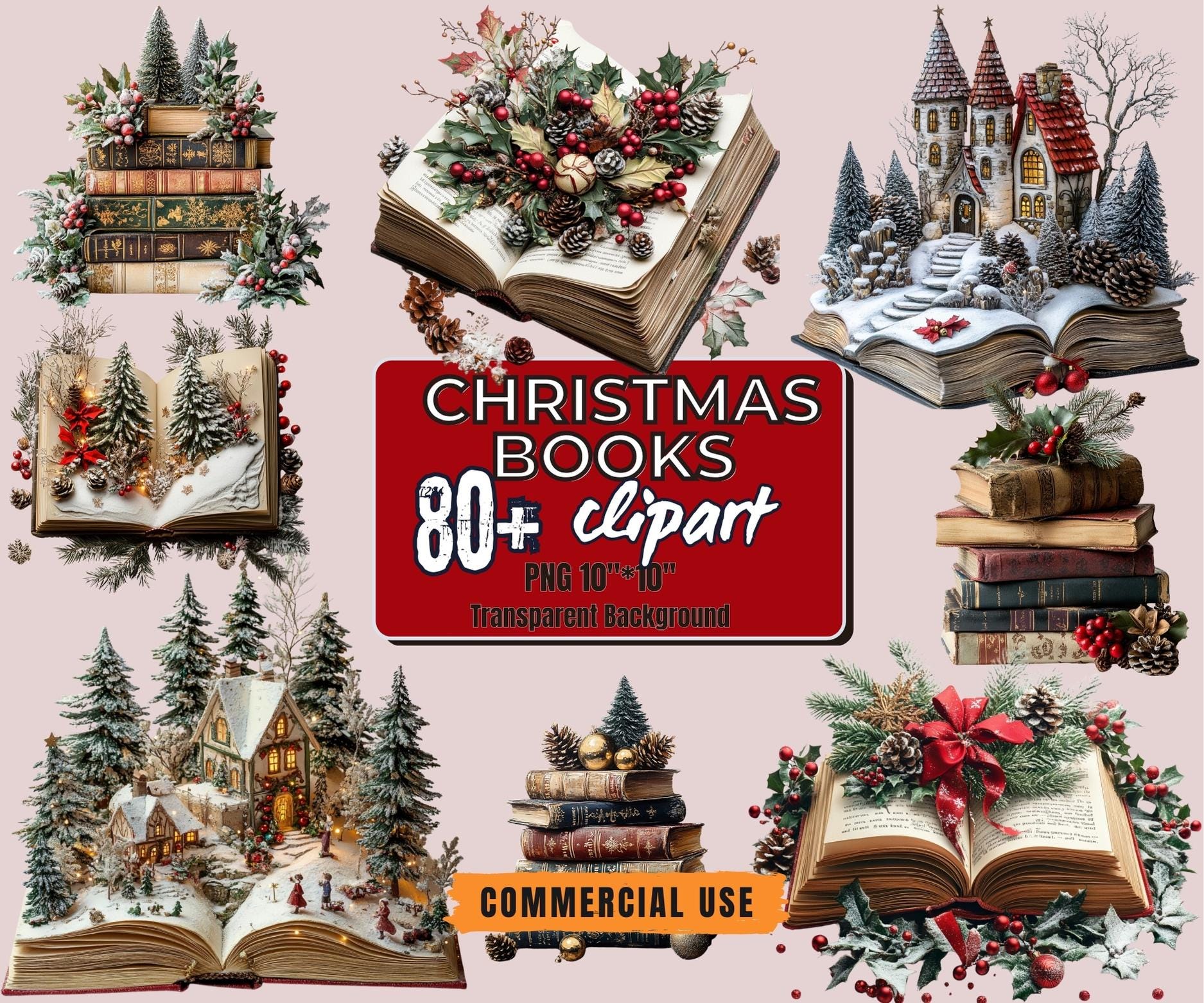 80+ Christmas Book Clipart Bundle: Whimsical Holiday Pngs (transparent ...