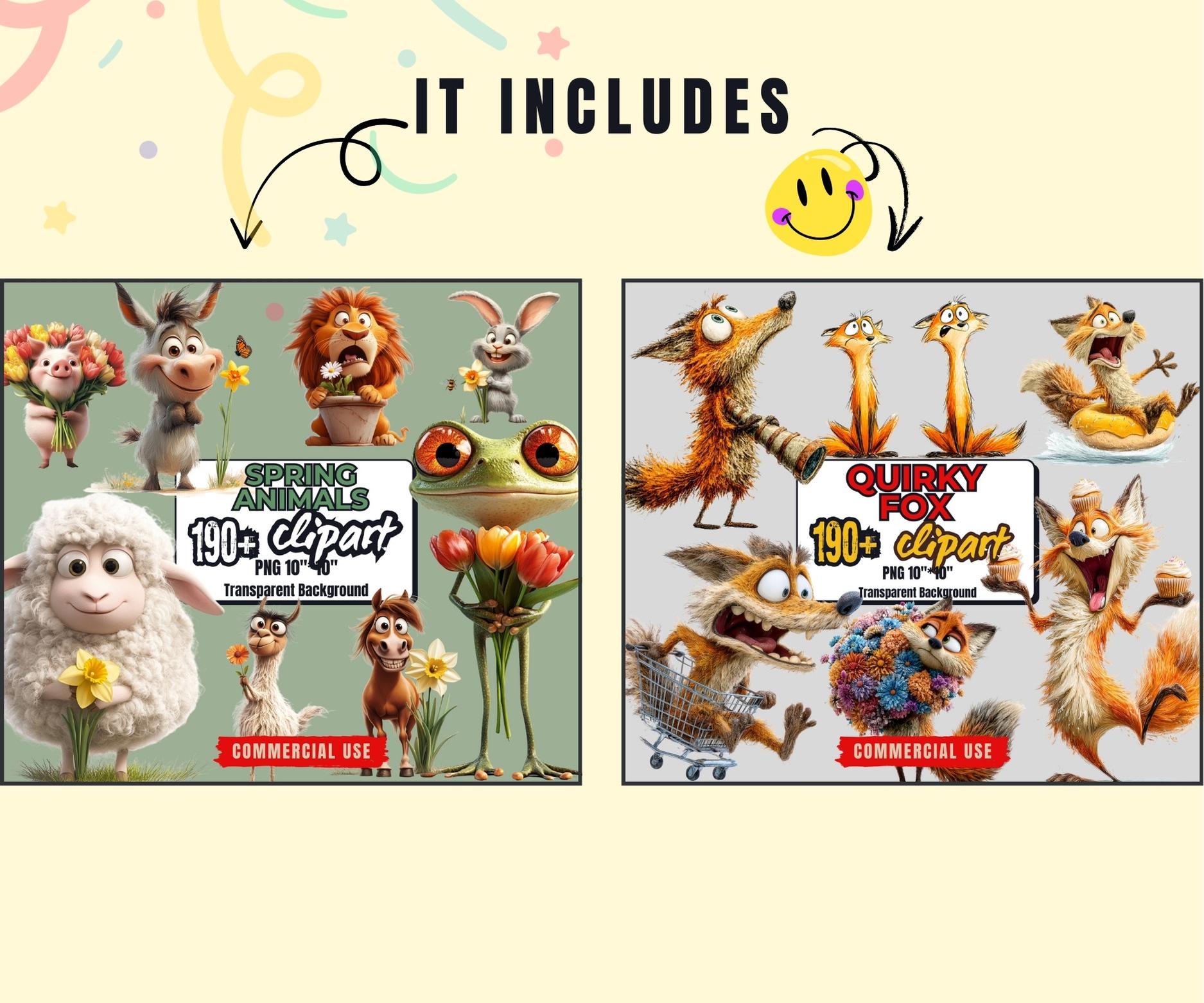 3060+ Mega Clipart Pack: 19 Collections - Quirky Animal PNG Bundle ...