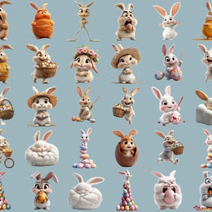 120+ Quirky Easter Bunny Clipart Bundle Transparent Background Cartoon ...