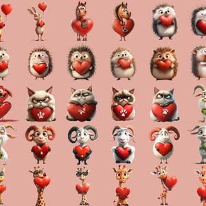 200+ Quirky Animal Love Clipart Bundle – Valentine's Clipart PNG - Cute ...