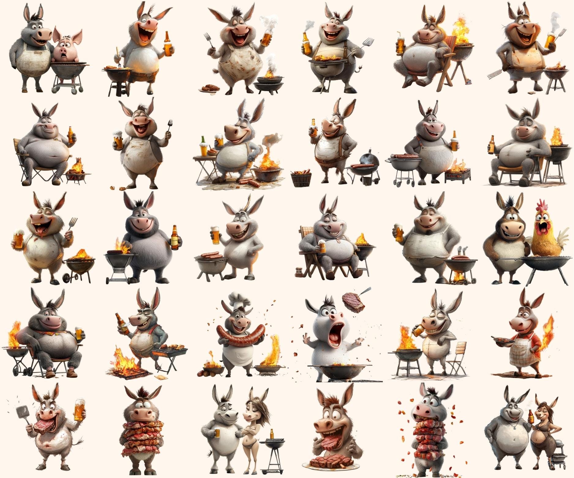 110+ Funny Donkey Grill Party Clipart: BBQ PNG Stickers (transparent ...