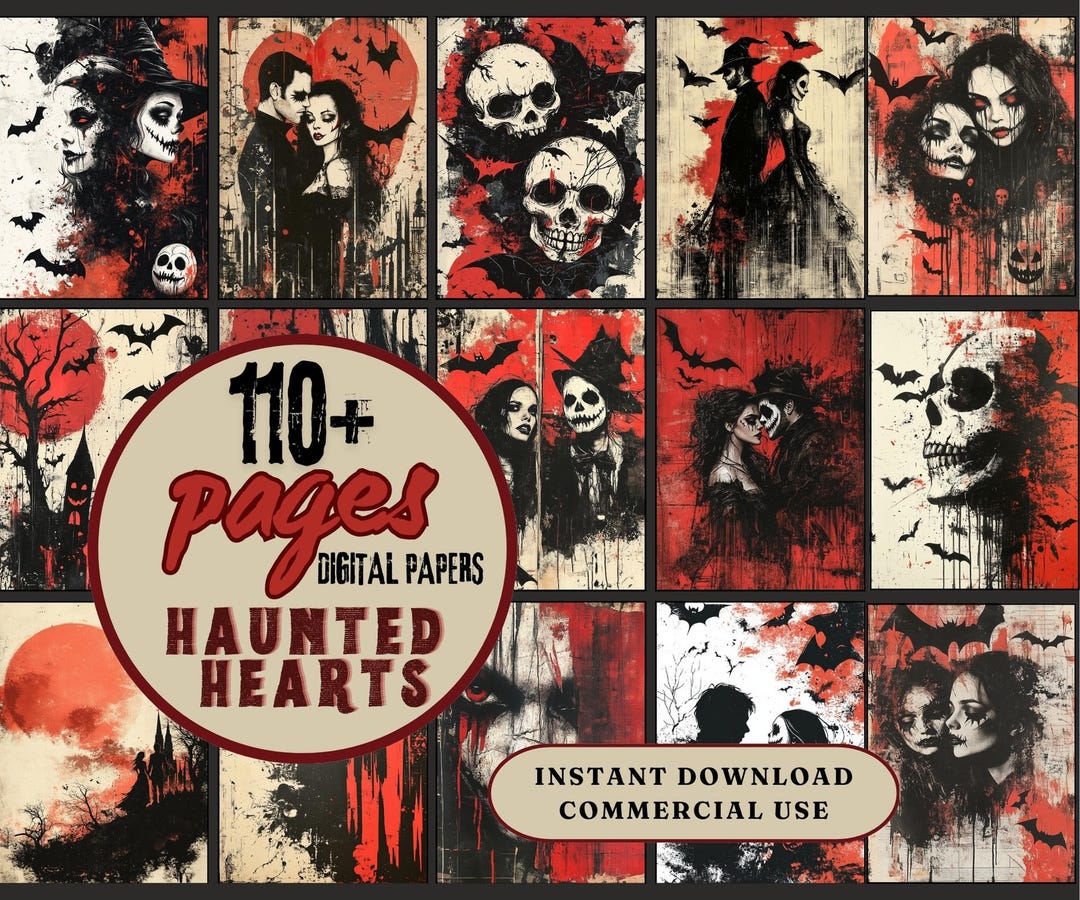 110+ Haunted Hearts Halloween Digital Paper Pack: Gothic Love ...