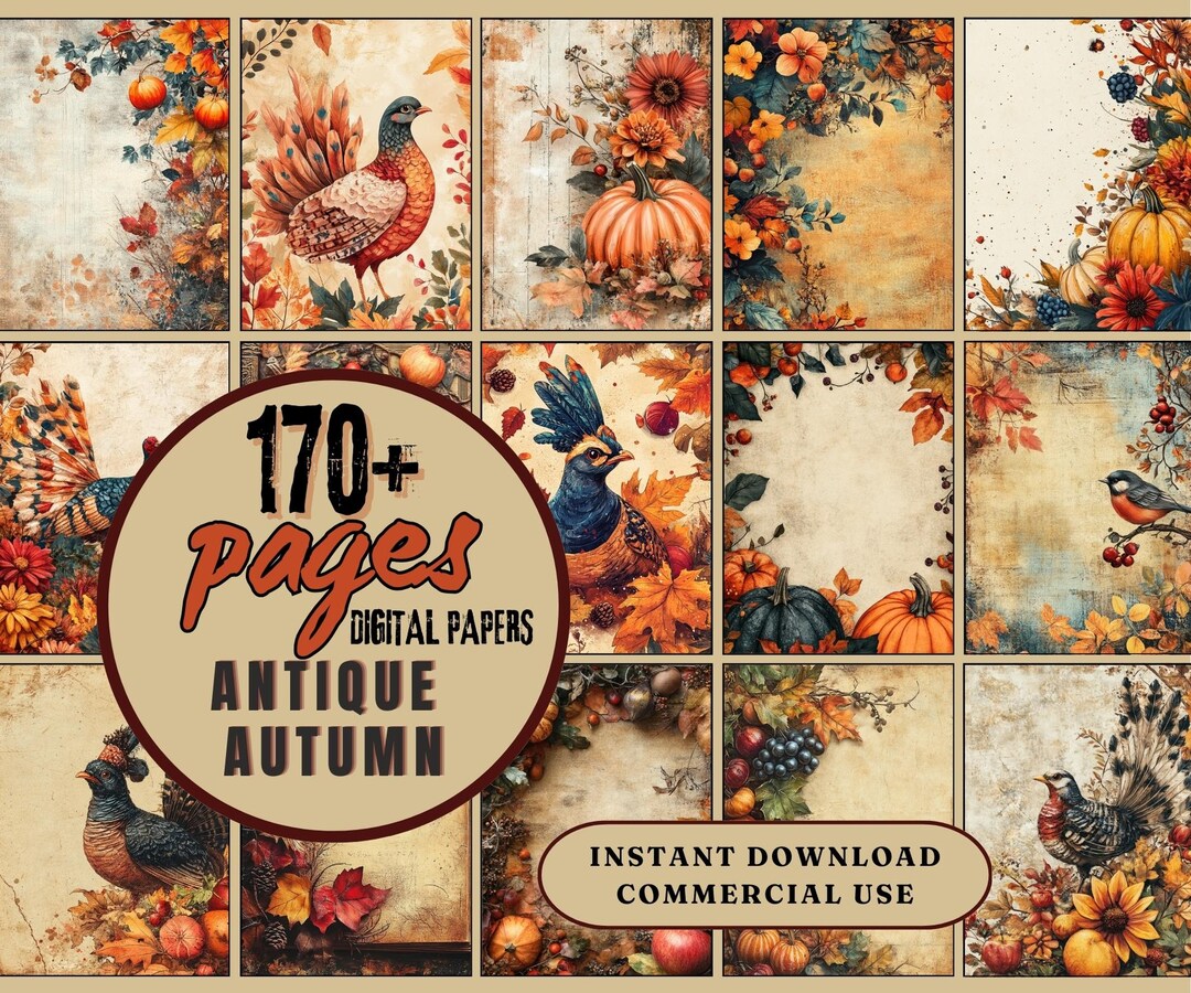 170+ Vintage Thanksgiving Digital Paper: Antique Autumn Designs (JPG ...