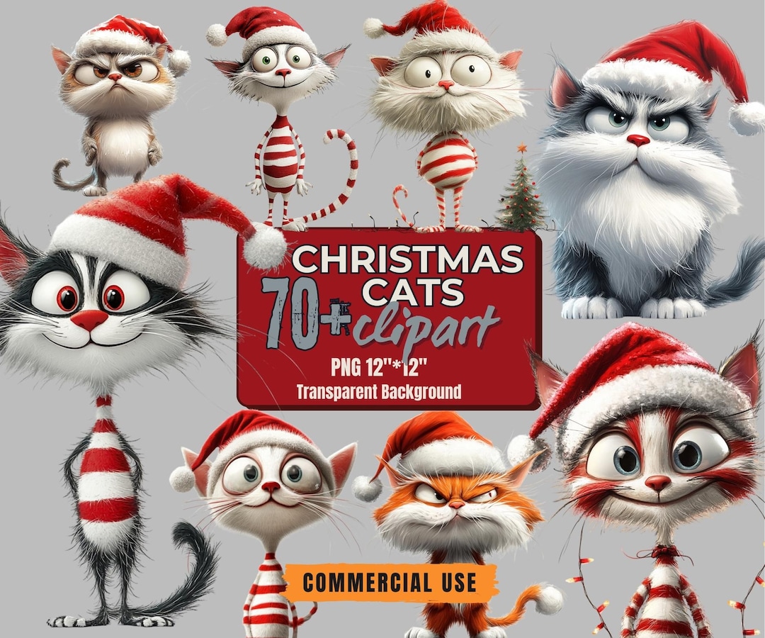 70+ Christmas Cats Clipart Bundle: Festive Santa Cat Pngs (transparent ...