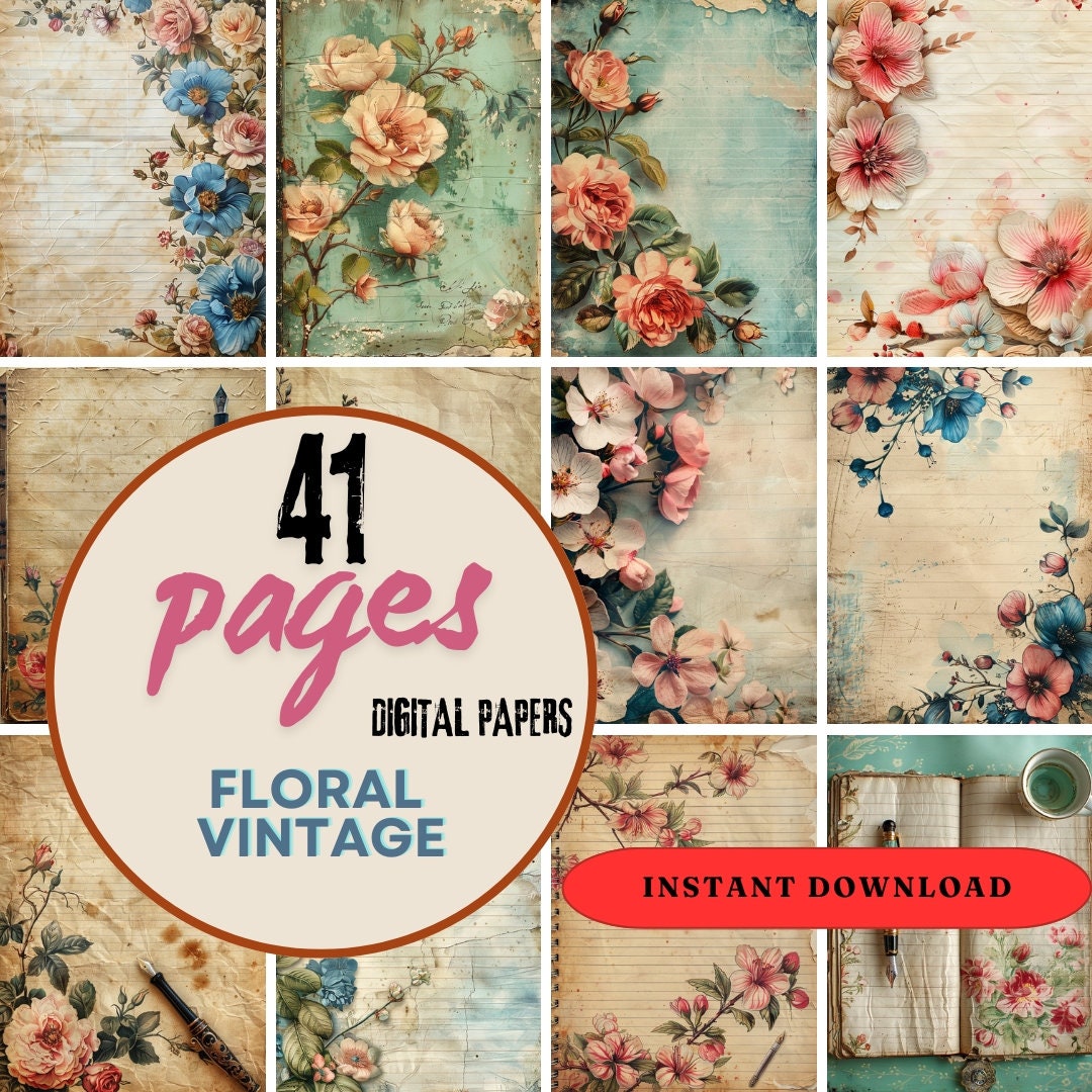 41 Vintage Floral Digital Paper Pack - Printable Vintage Floral ...
