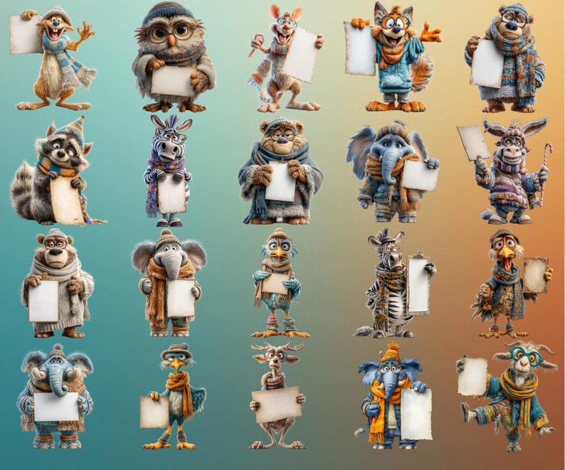 270+ Funny Animal Holding Sign Bundle, Blank Sign Clipart, Editable ...