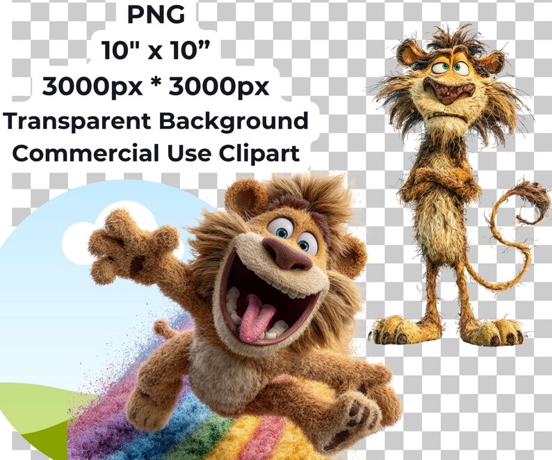 Funny Lion Clipart Bundle: Quirky Jungle Animal Pngs (commercial Use ...