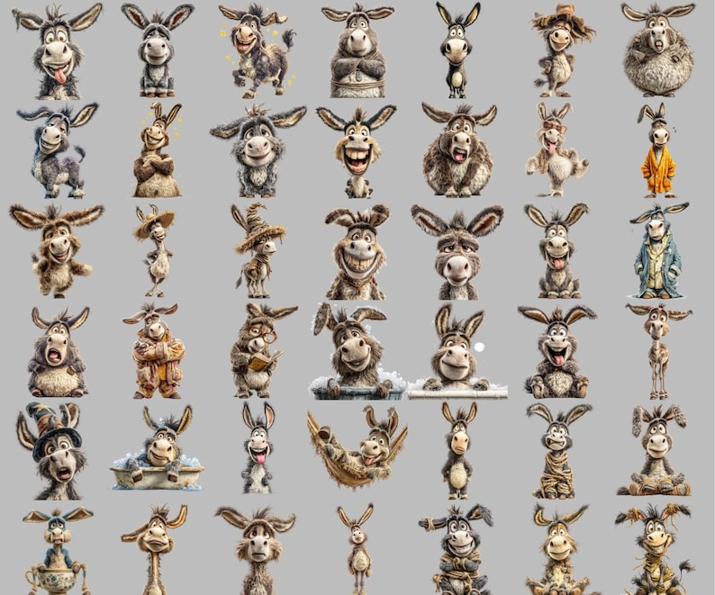 Funny Donkey Clipart Bundle – 250+ Quirky PNG Graphics (digital ...