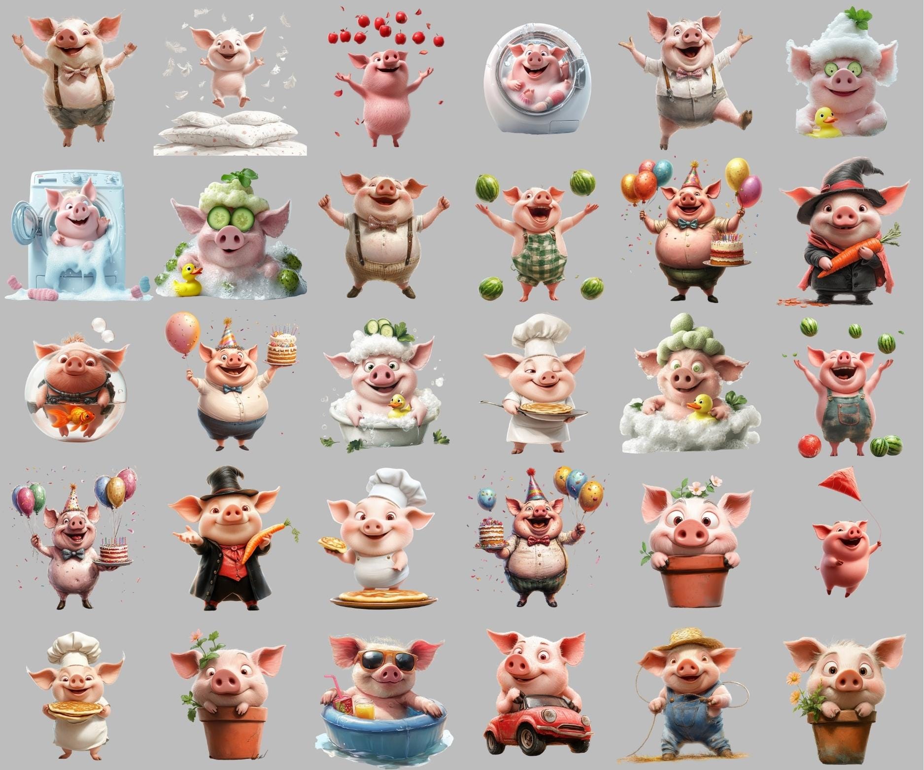 140+ Quirky Pig Clipart Bundle: Funny Animal Cartoon PNG Stickers ...