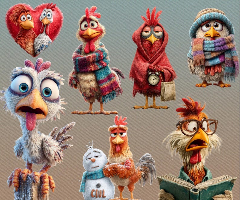 Funny Chicken Clipart Bundle: Quirky Chicken Pngs (commercial Use ...