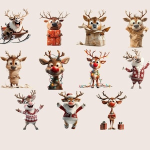 80+ Christmas Reindeer Clipart Bundle: Quirky Christmas Pngs ...