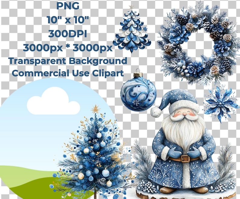 230+ Blue Christmas Clipart Bundle: Whimsical Holiday PNG Graphics ...