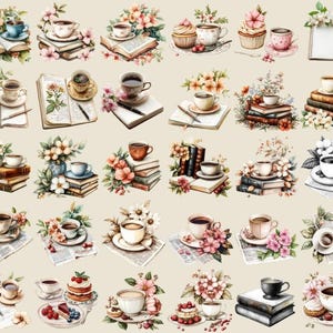 100 Vintage Coffee Clipart PNG - Vintage Coffee Flowers and Books ...