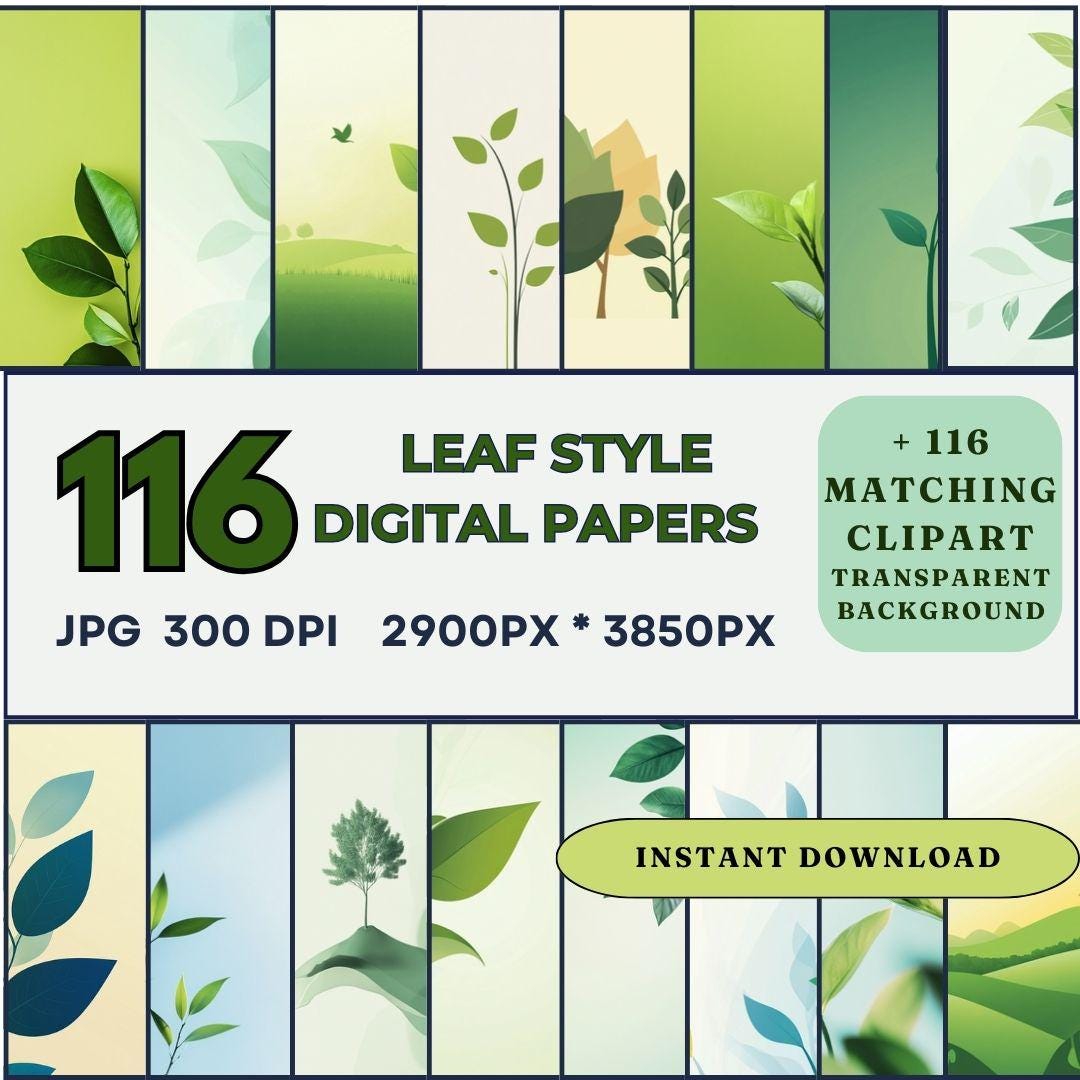 116 Green Leaf Digital Paper: Eco-friendly Clipart, Scrapbooking Prints ...