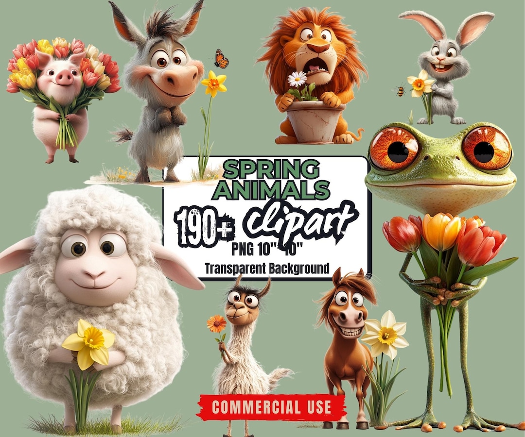 190+ Spring Animals Clipart Bundle: Floral Animals PNG Graphics ...