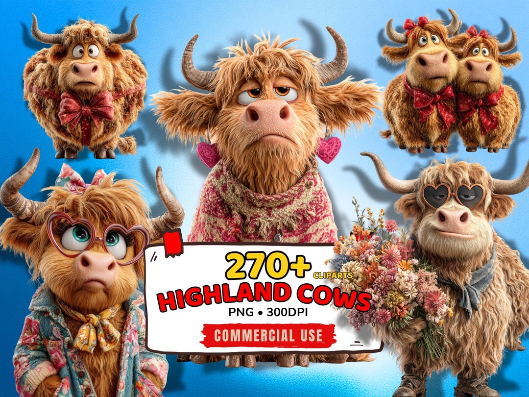 270+ Howdy Valentine PNG Bundle: Highland Cow PNG - Seasonal Clipart ...