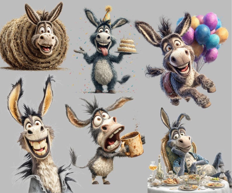 Funny Donkey Clipart Bundle – 250+ Quirky PNG Graphics (digital ...