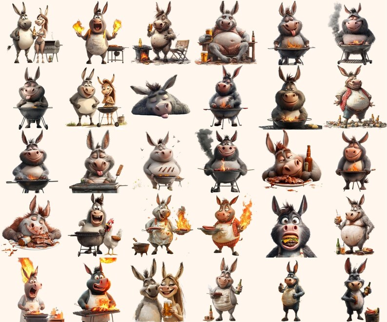 110+ Funny Donkey Grill Party Clipart: BBQ PNG Stickers (transparent ...