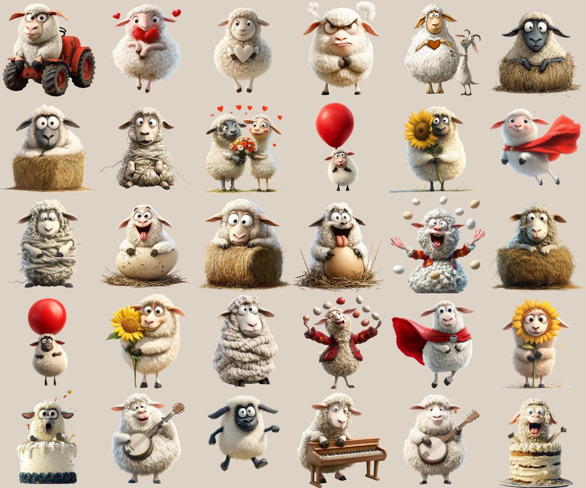150+ Quirky Sheep Clipart Bundle: Funny Sheep Cartoon PNG Stickers ...