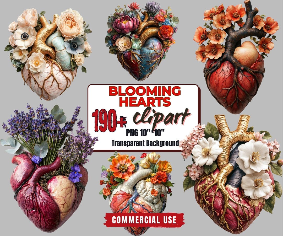 190+ Blooming Hearts Clipart Bundle Floral Heart Clipart PNG Printable ...