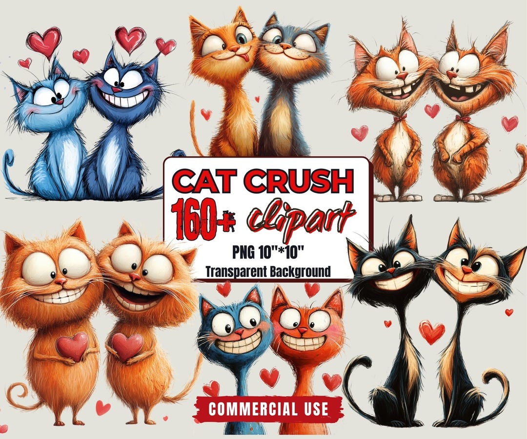 160+ Cat Couple Clipart Bundle – Valentine Cat Art PNG - Romantic Cat ...