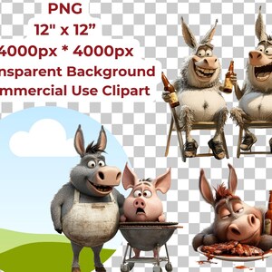 110+ Funny Donkey Grill Party Clipart: BBQ PNG Stickers (transparent ...