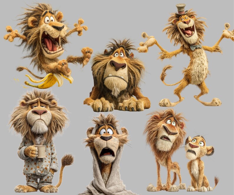 Funny Lion Clipart Bundle: Quirky Jungle Animal Pngs (commercial Use ...