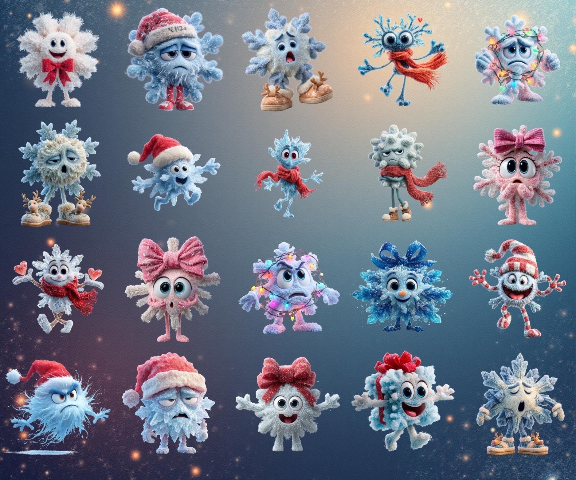 130+ Funny Snowflakes Clipart Bundle: Quirky Snowflake PNG Set ...