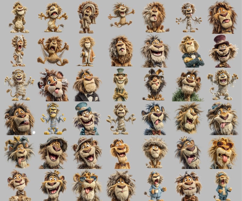 Funny Lion Clipart Bundle: Quirky Jungle Animal Pngs (commercial Use ...
