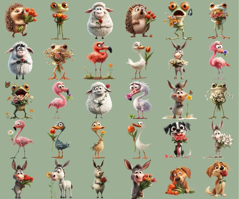 190+ Spring Animals Clipart Bundle: Floral Animals PNG Graphics ...