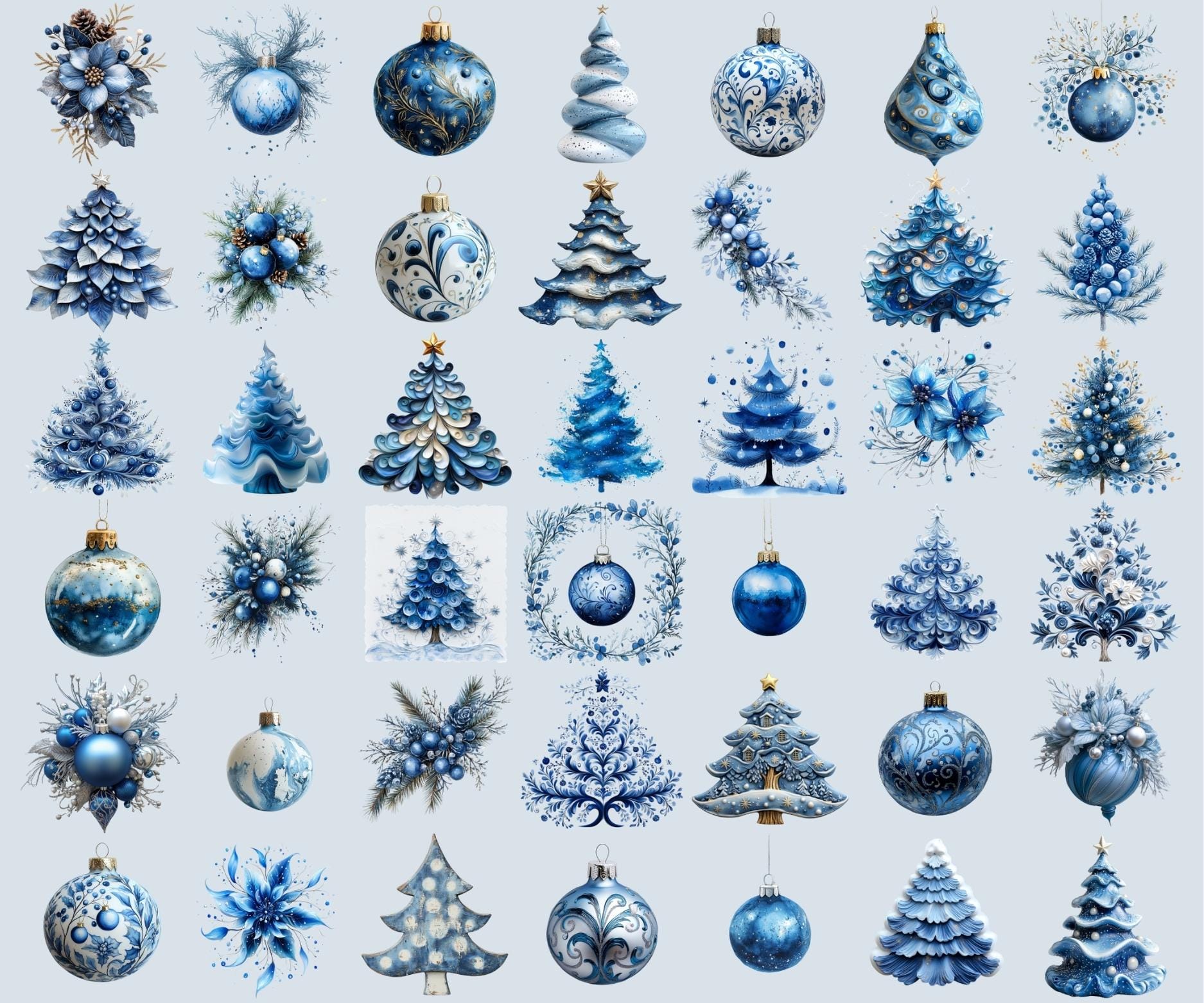 230+ Blue Christmas Clipart Bundle: Whimsical Holiday PNG Graphics ...