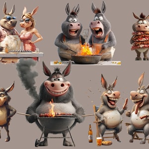 110+ Funny Donkey Grill Party Clipart: BBQ PNG Stickers (transparent ...