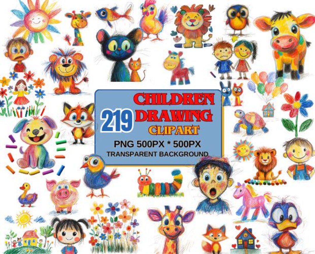 219 Children Crayon Drawing Clipart - Mega Bundle Clipart PNG - Crayon ...