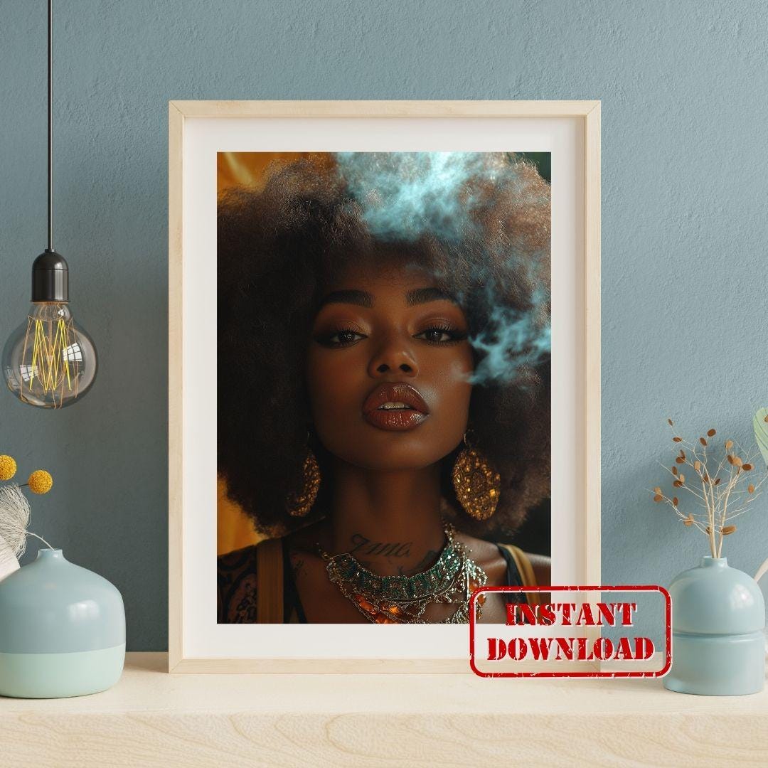 Afro Woman Portrait Digital Poster Afro Print Large Digital Canvas ...