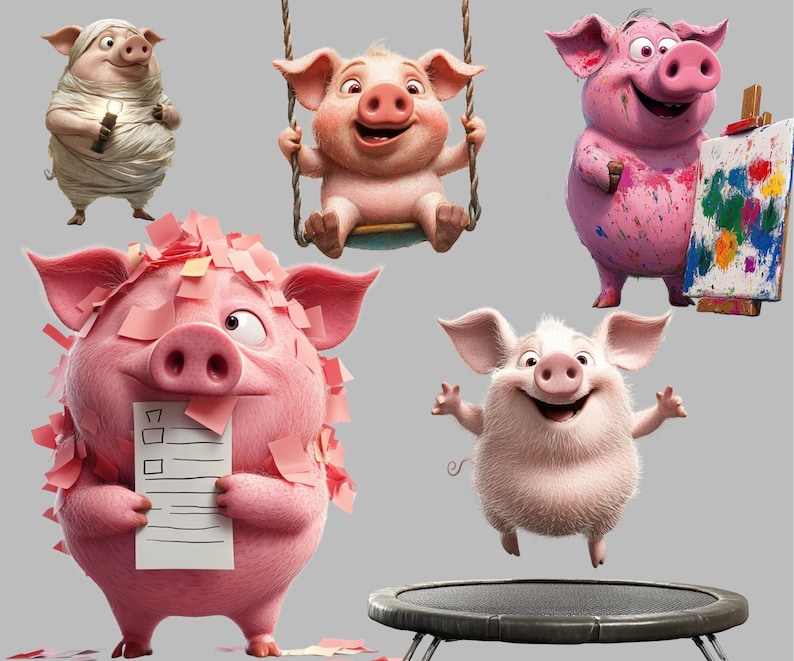 140+ Quirky Pig Clipart Bundle: Funny Animal Cartoon PNG Stickers ...