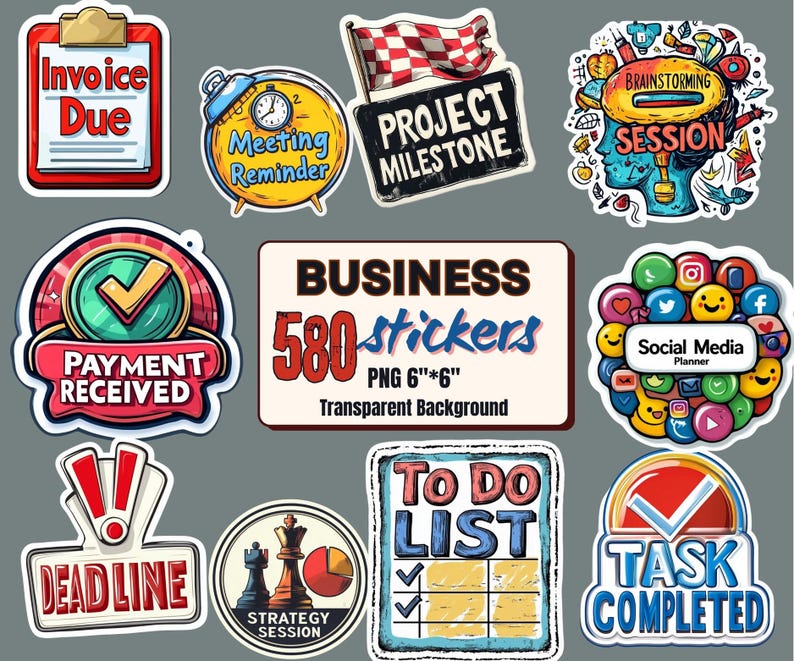 580 Digital Business Planner Stickers: Productivity & Goal Setting Pngs ...