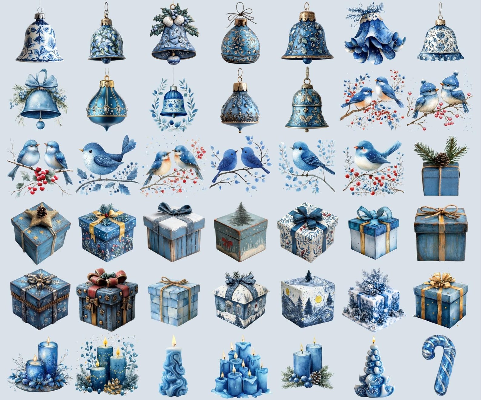 230+ Blue Christmas Clipart Bundle: Whimsical Holiday PNG Graphics ...