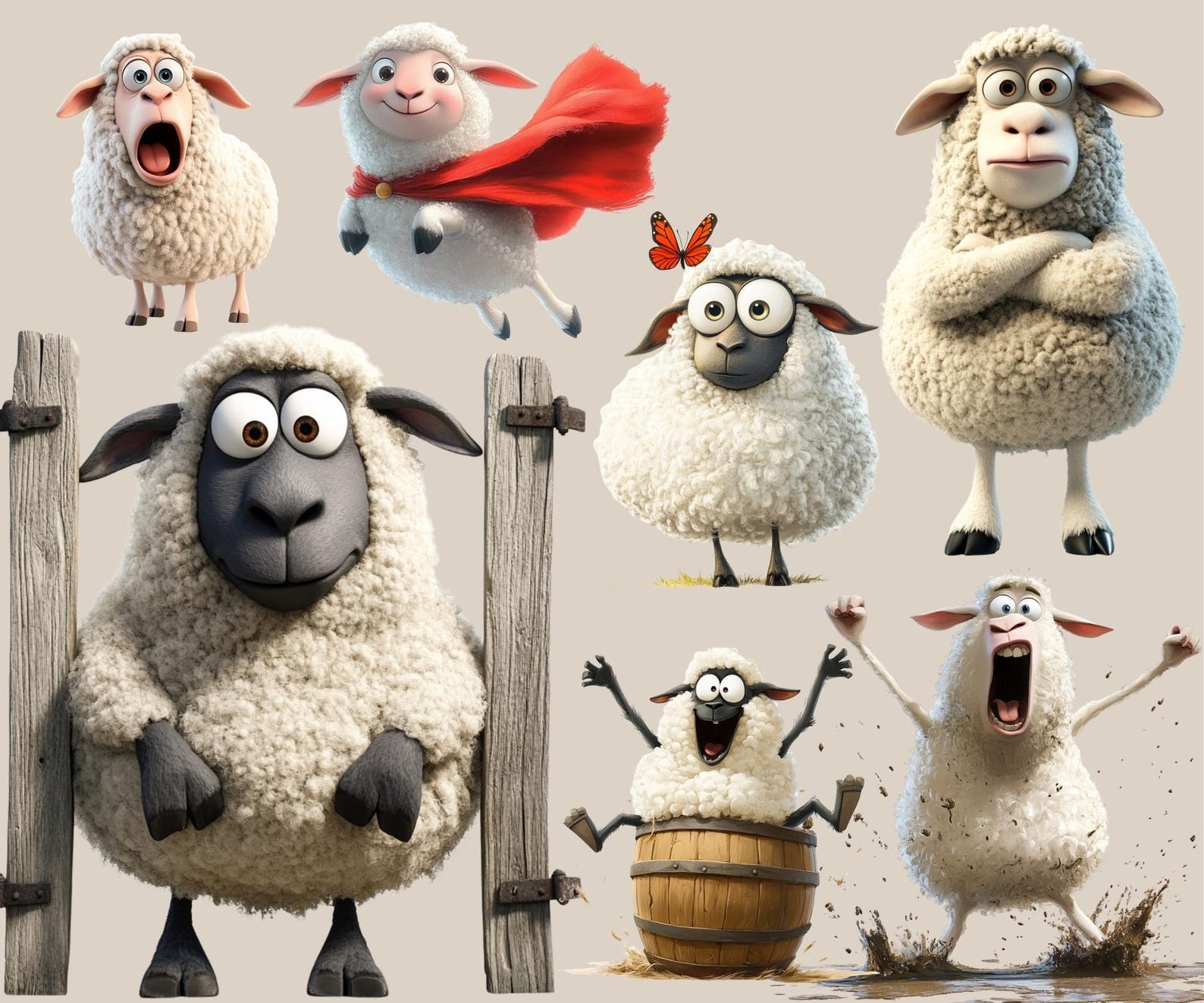 150+ Quirky Sheep Clipart Bundle: Funny Sheep Cartoon PNG Stickers ...
