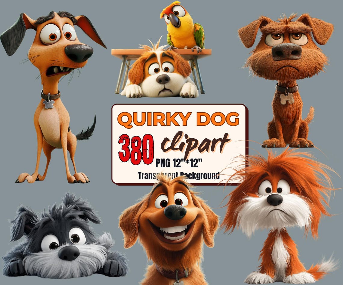 380 Funny Dog Clipart: Quirky Pet Cartoon PNG Stickers (transparent ...