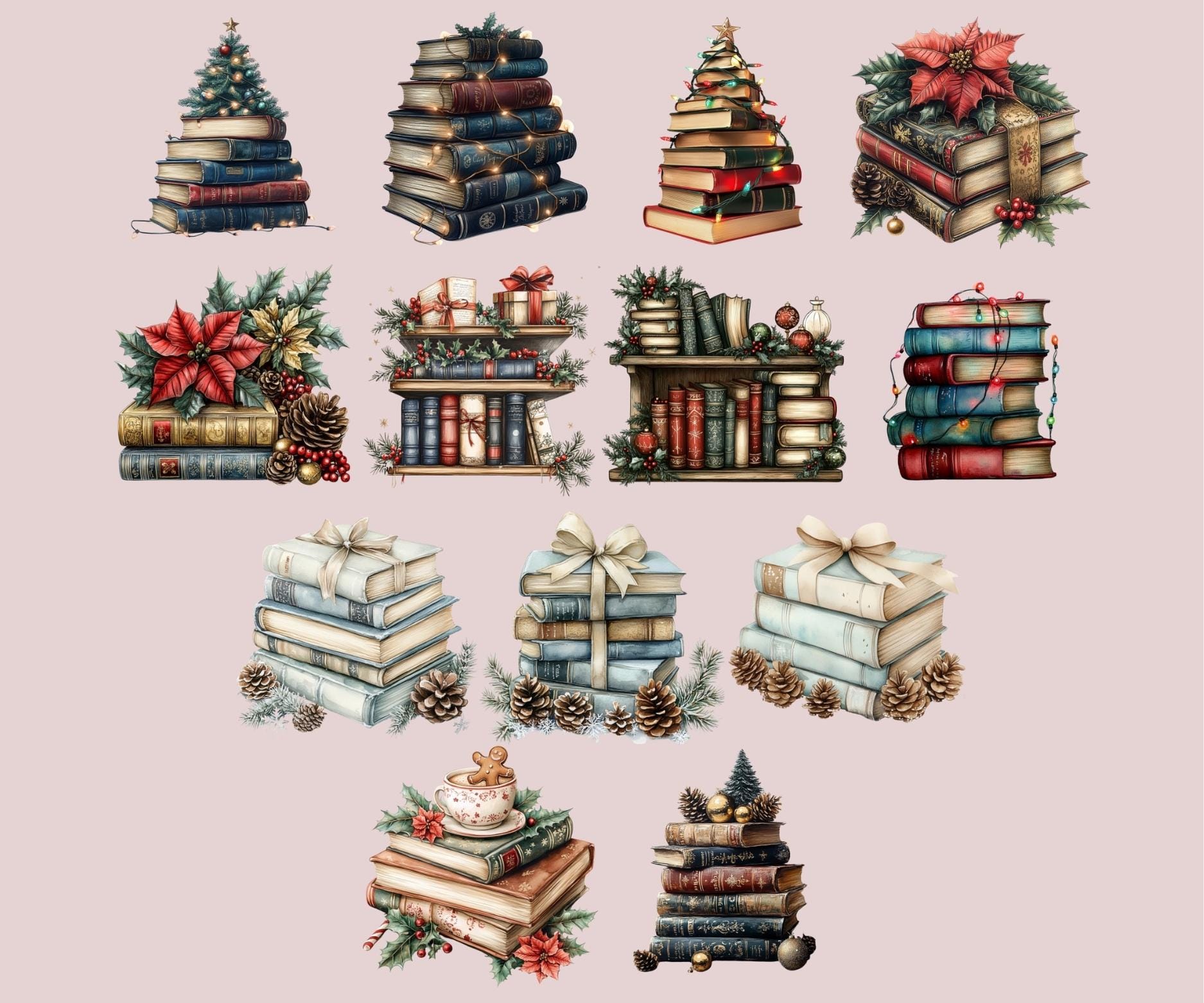 80+ Christmas Book Clipart Bundle: Whimsical Holiday Pngs (transparent ...